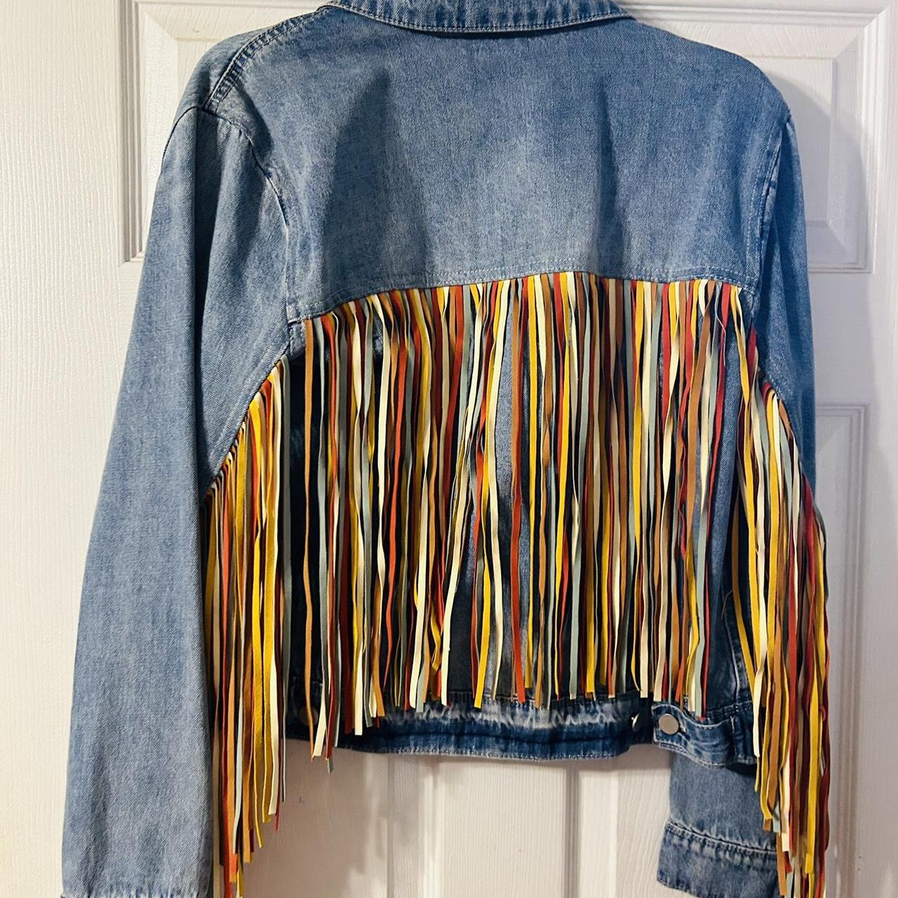 denim fringe jacket - Depop