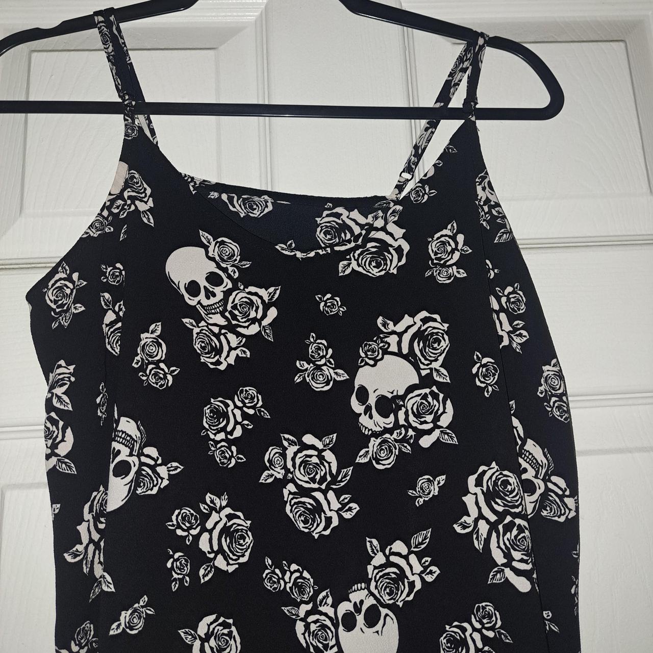 Hot Topic Black & White Floral Skull Tee Slip Dress.... - Depop