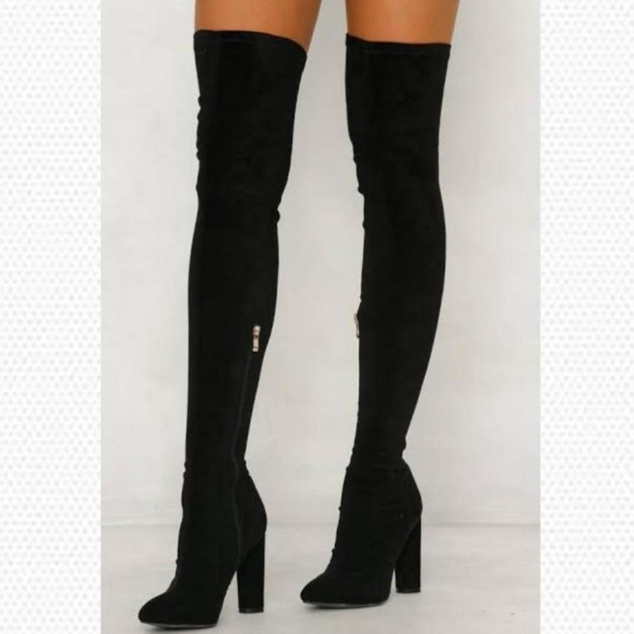 Billini black suede thigh high boots size 10 Worn 3... - Depop