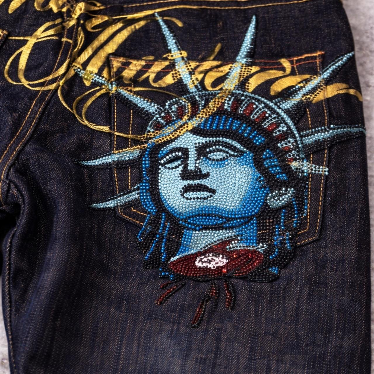 Christian Audigier Denim – Rhinestone Statue of... | Depop