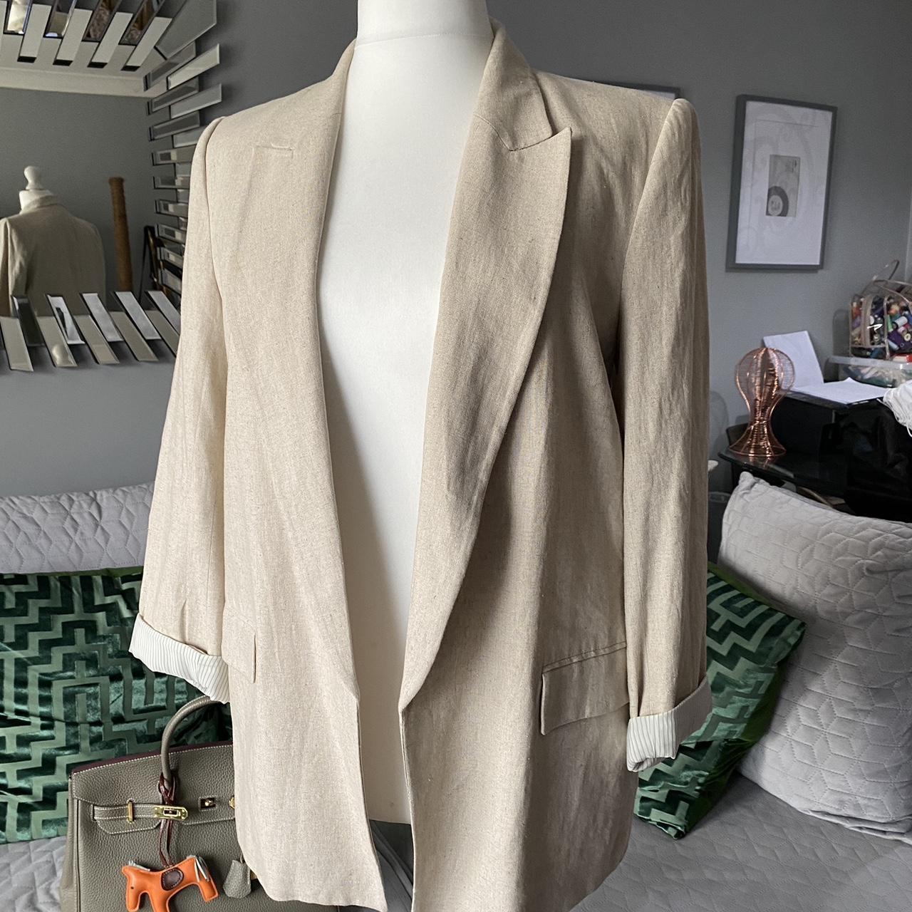 Zara Beige Linen blazer. Used and still in excellent... - Depop