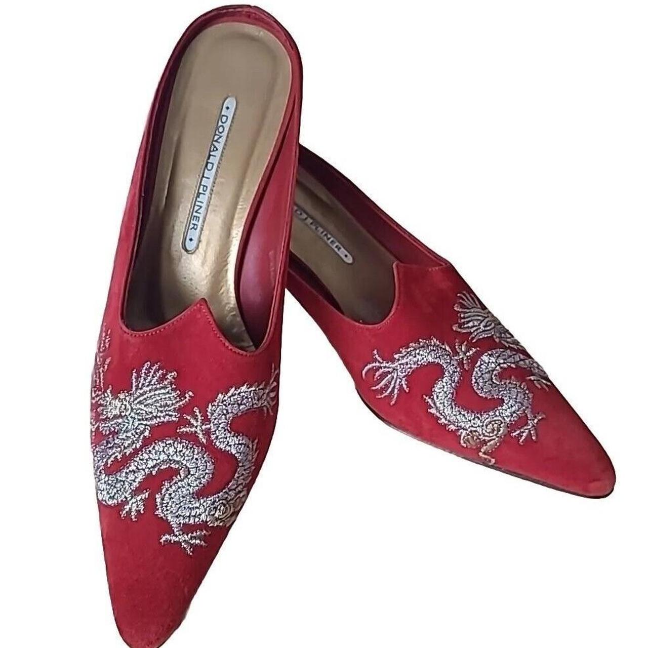 Vintage Donald J Pilner Kitten Heel Suede Slides Red... - Depop