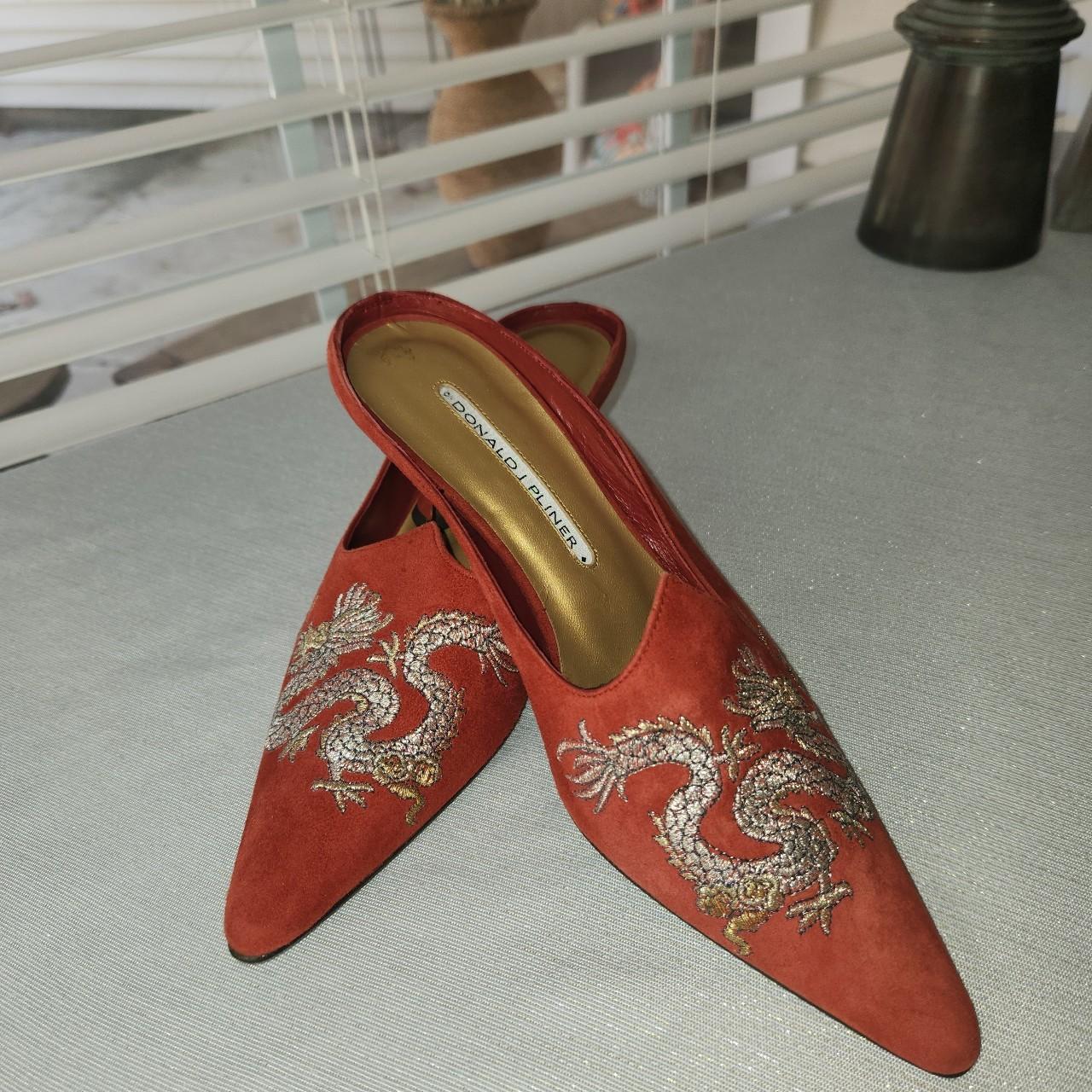 Vintage Donald J Pilner Kitten Heel Suede Slides Red... - Depop