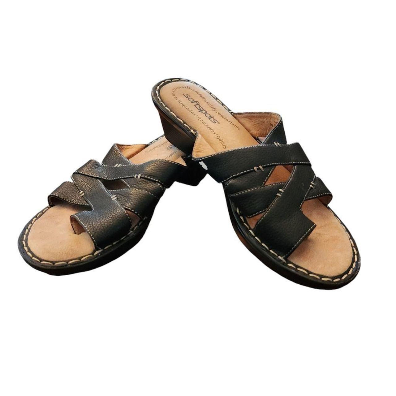 SoftSpots Black Leather Slide Sandals Size... - Depop