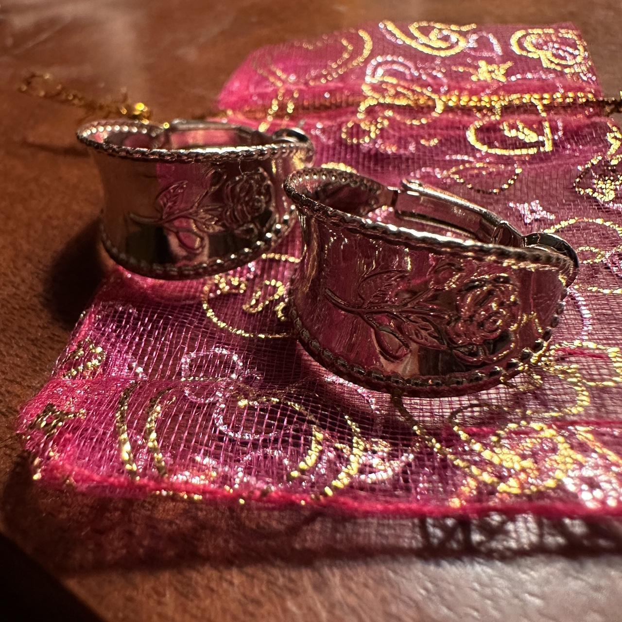 Rose flower silver concave hoops Not real silver,... - Depop