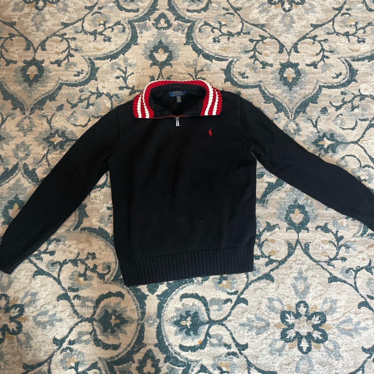 Black and red quarter zip/sweater from Polo Ralph... - Depop