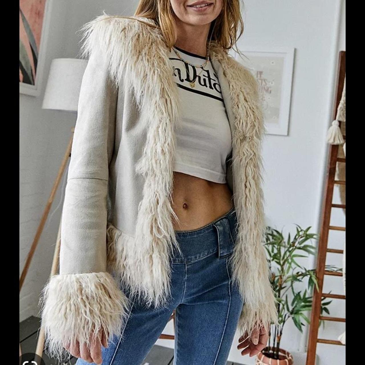 Urban Outfitters Faux Fur Jacket in cream/ beige.... - Depop