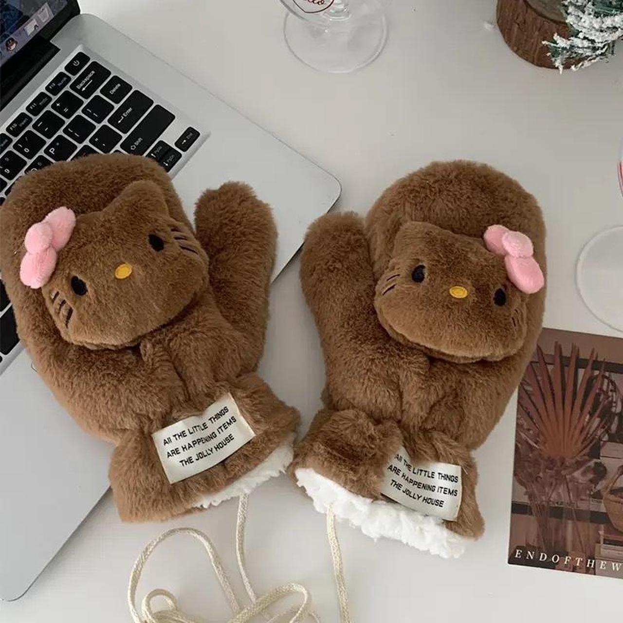 Sanrio Hello Kitty Winter Cozy mittens •Brown •White - Depop