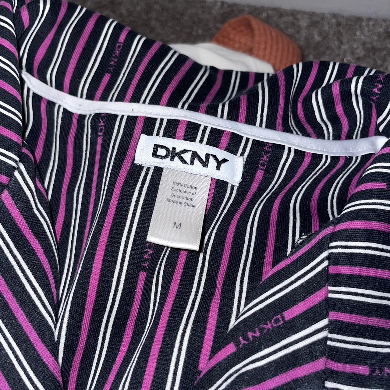 DKNY Women's Striped Pajama Set with Button Up Shirt... - Depop