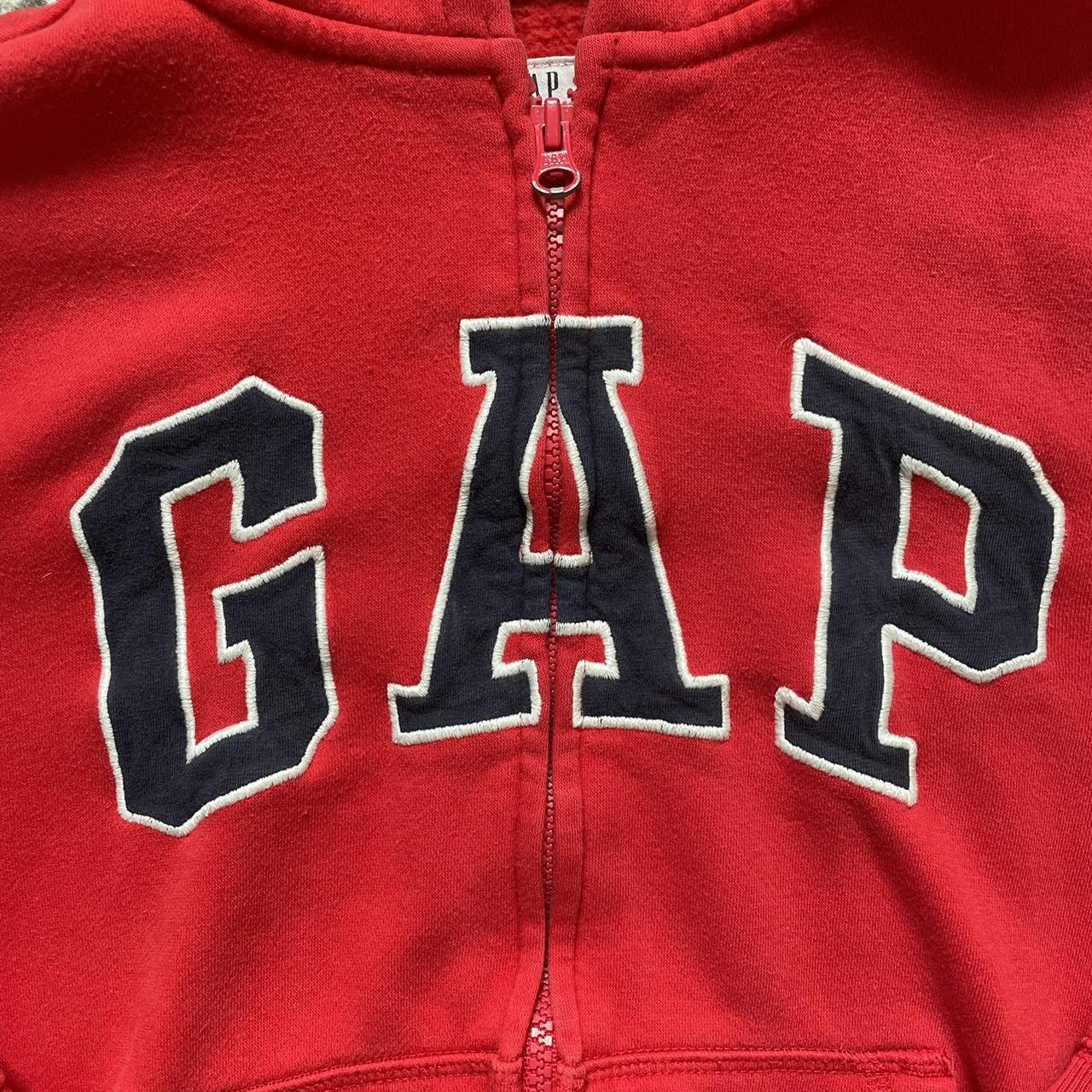 gap red zip up hoodie - kids size m - cropped... | Depop