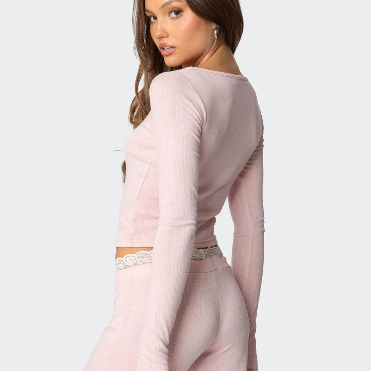 Edikted light pink pajama set. Never worn. Lace top... | Depop