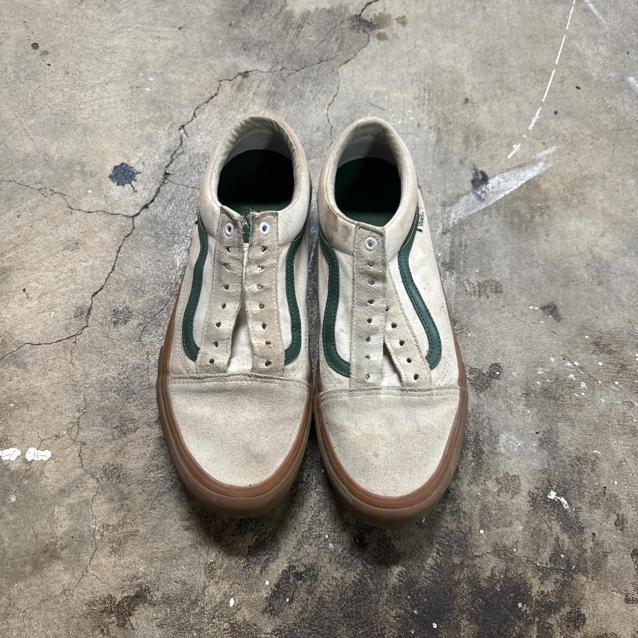 beater green and cream vans no laces and pretty... - Depop