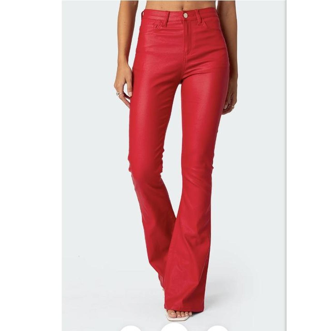 Edikted red leather pants Worn once Perfect... - Depop