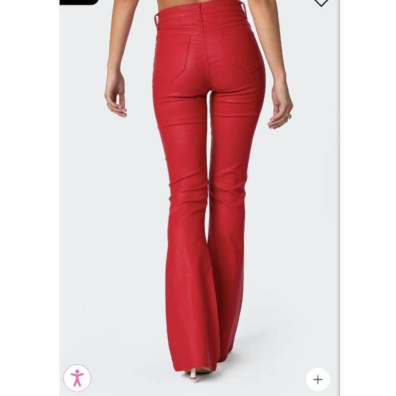 Edikted red leather pants Worn once Perfect... - Depop