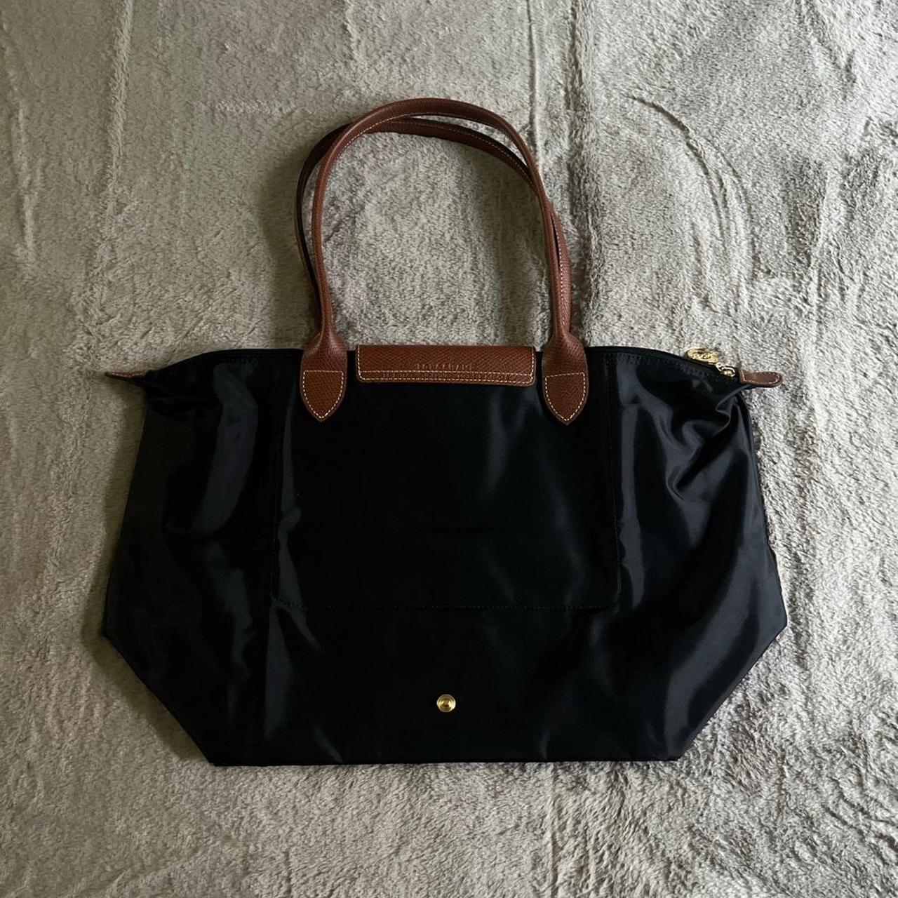 Longchamp foldable tote purse, Black and brown, size... - Depop