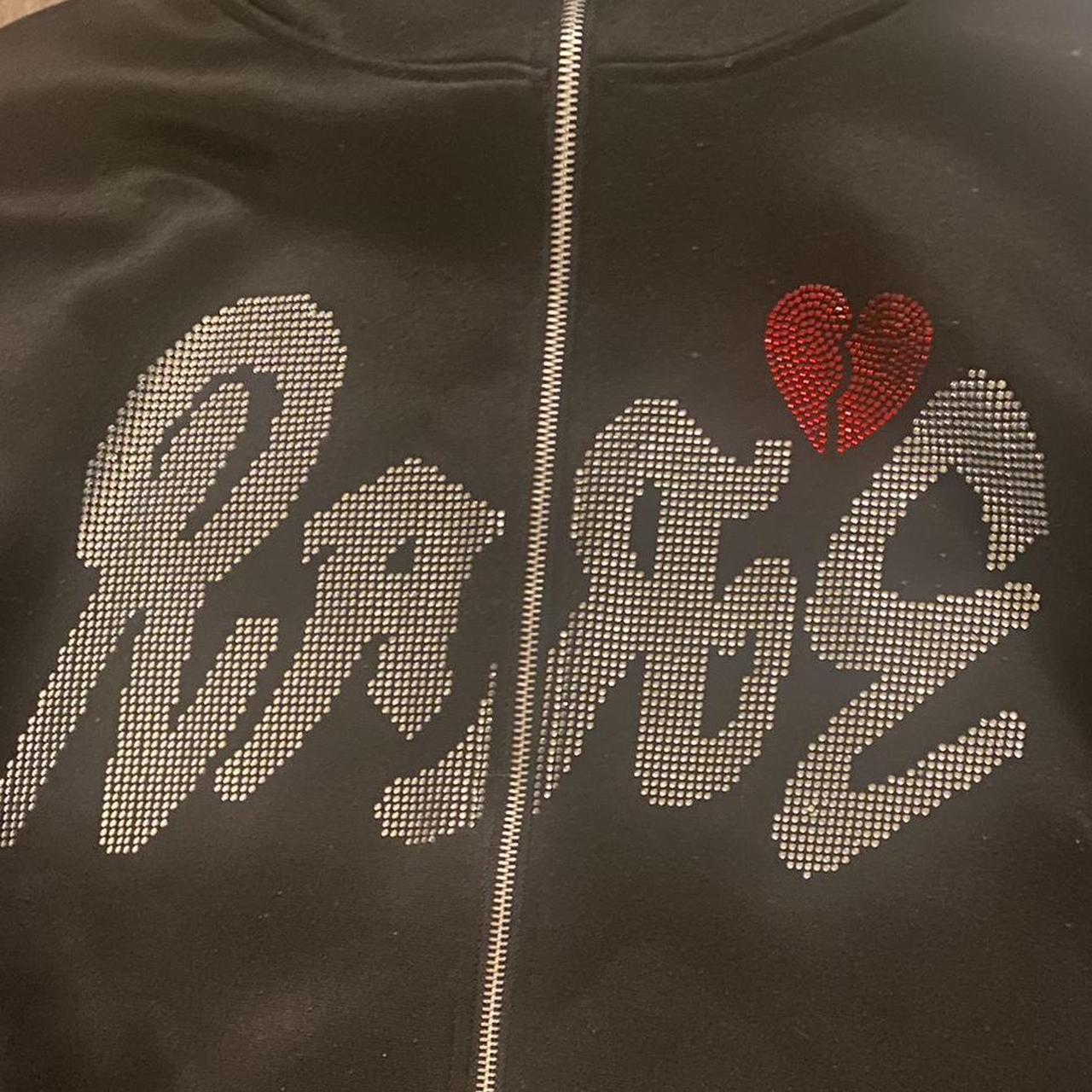 Y2k black rhinestone zip up, zips all the way up... - Depop