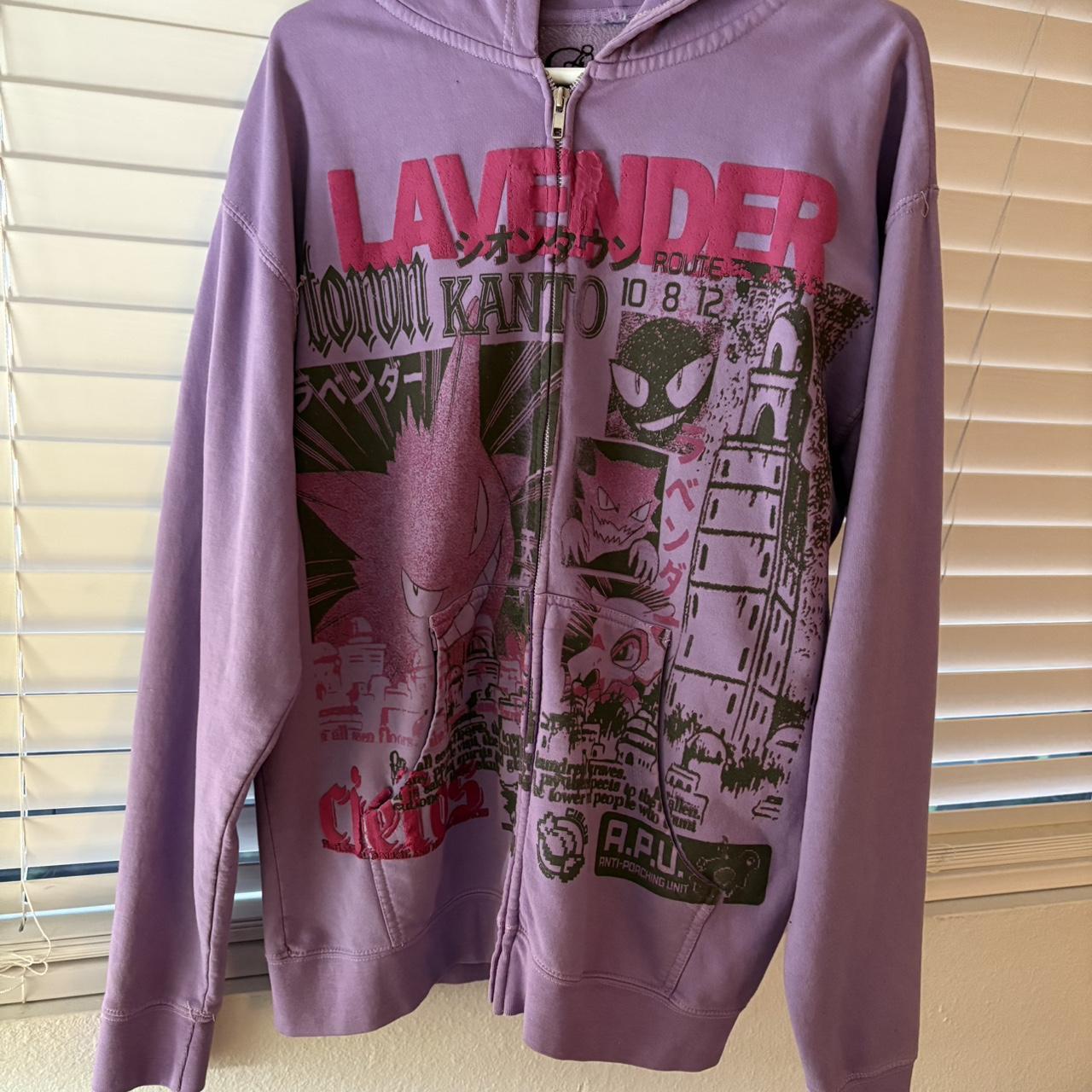 Purple Pokémon hoodie with Lavender Town design,... - Depop