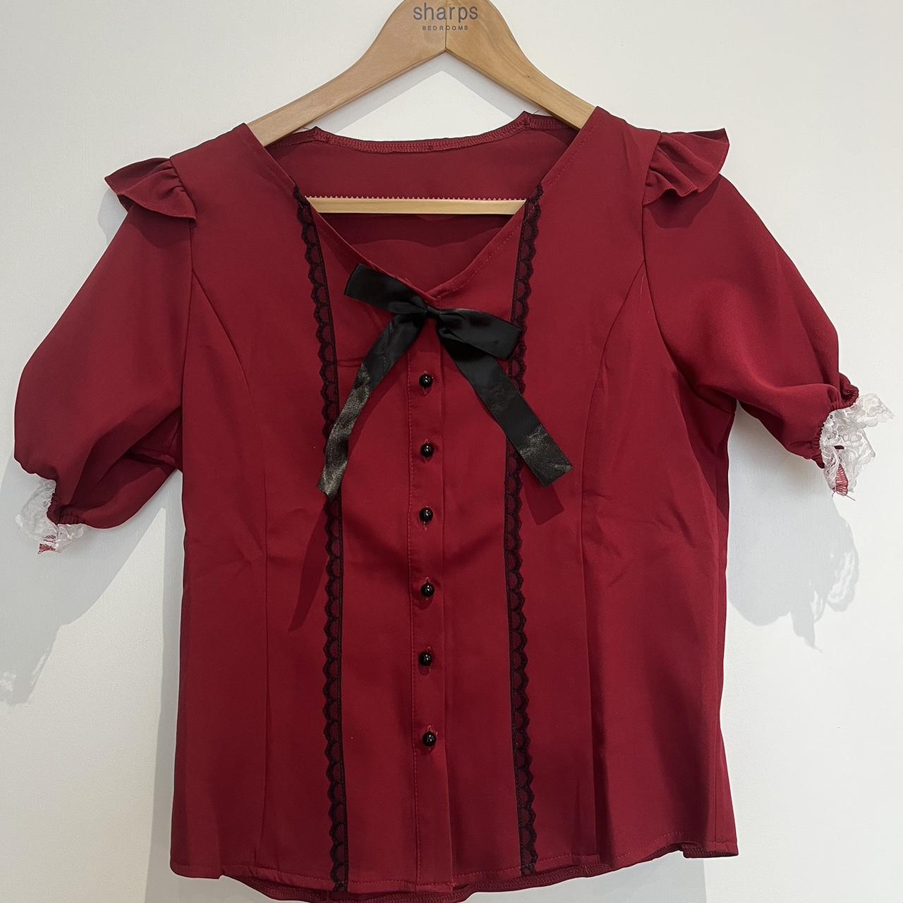 Jirai Kei red black blouse ribbon size S Only... - Depop