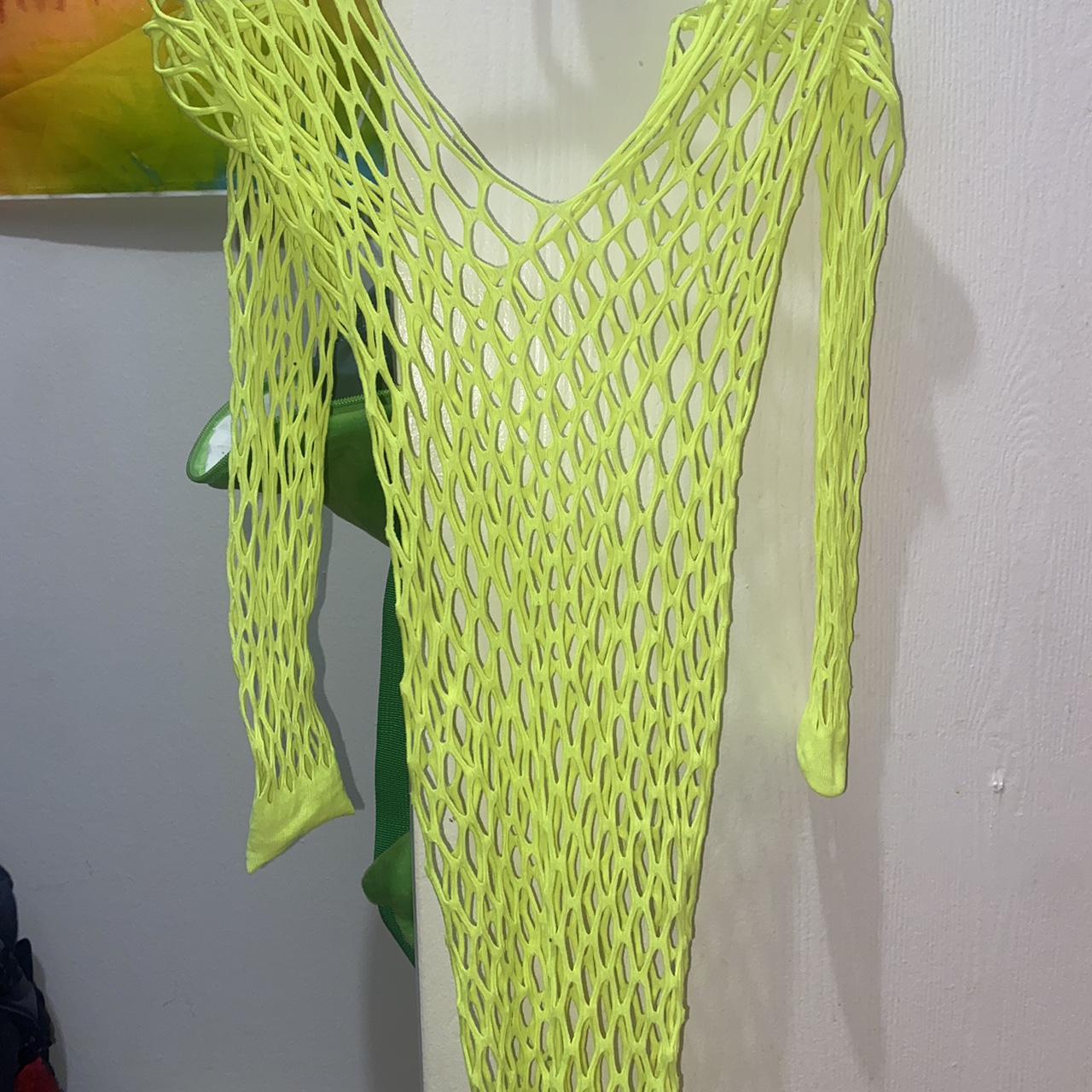 Neon green fishnet dress king sleeve - Depop