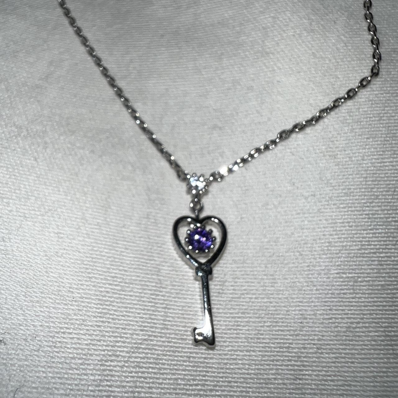 Open Keyheart Dainty Amethyst Silver Necklace - Depop