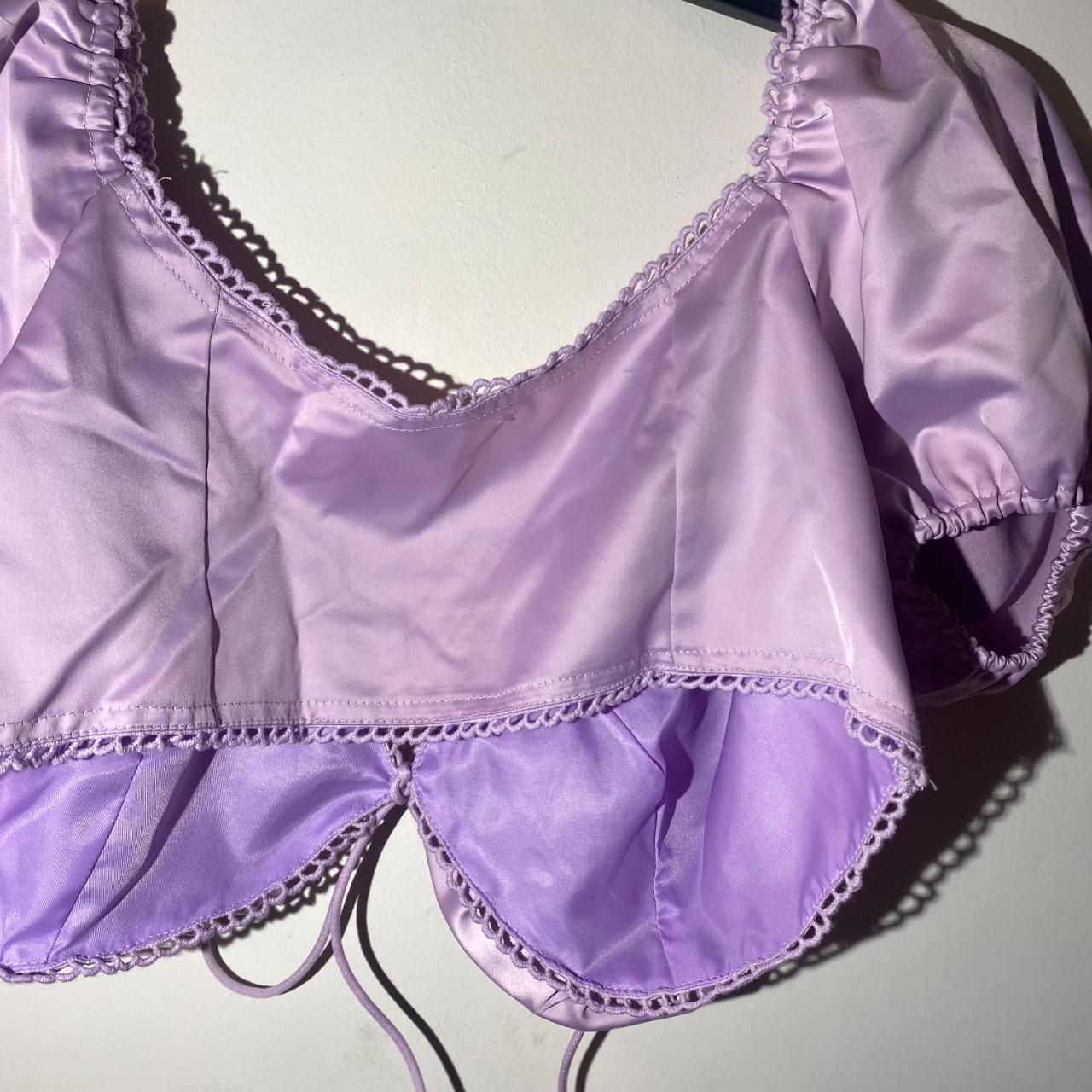 large purple / lavender crop top with silk and lace... - Depop