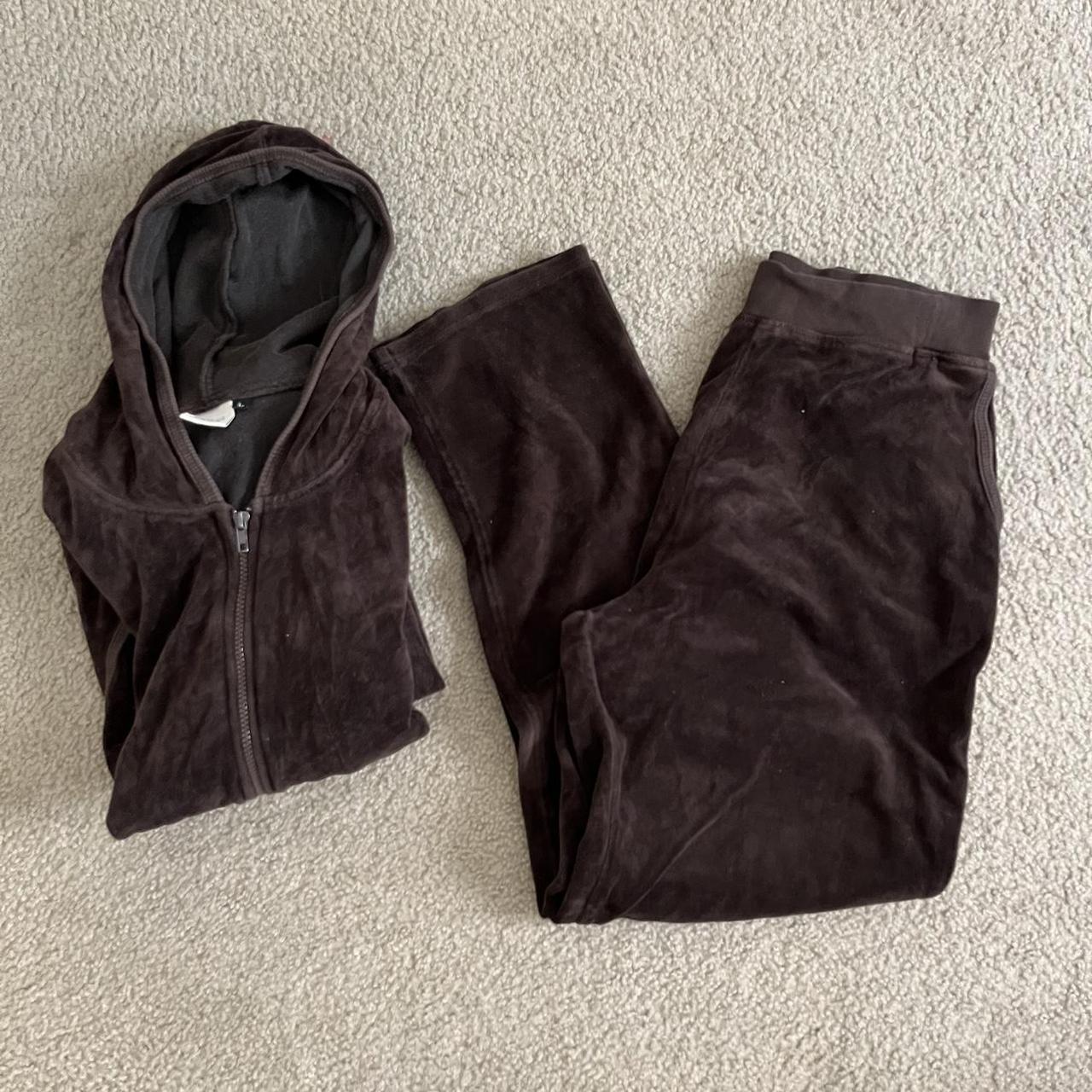 Y2K Brown Velour Tracksuit Set ♡ tagged size L ♡... - Depop