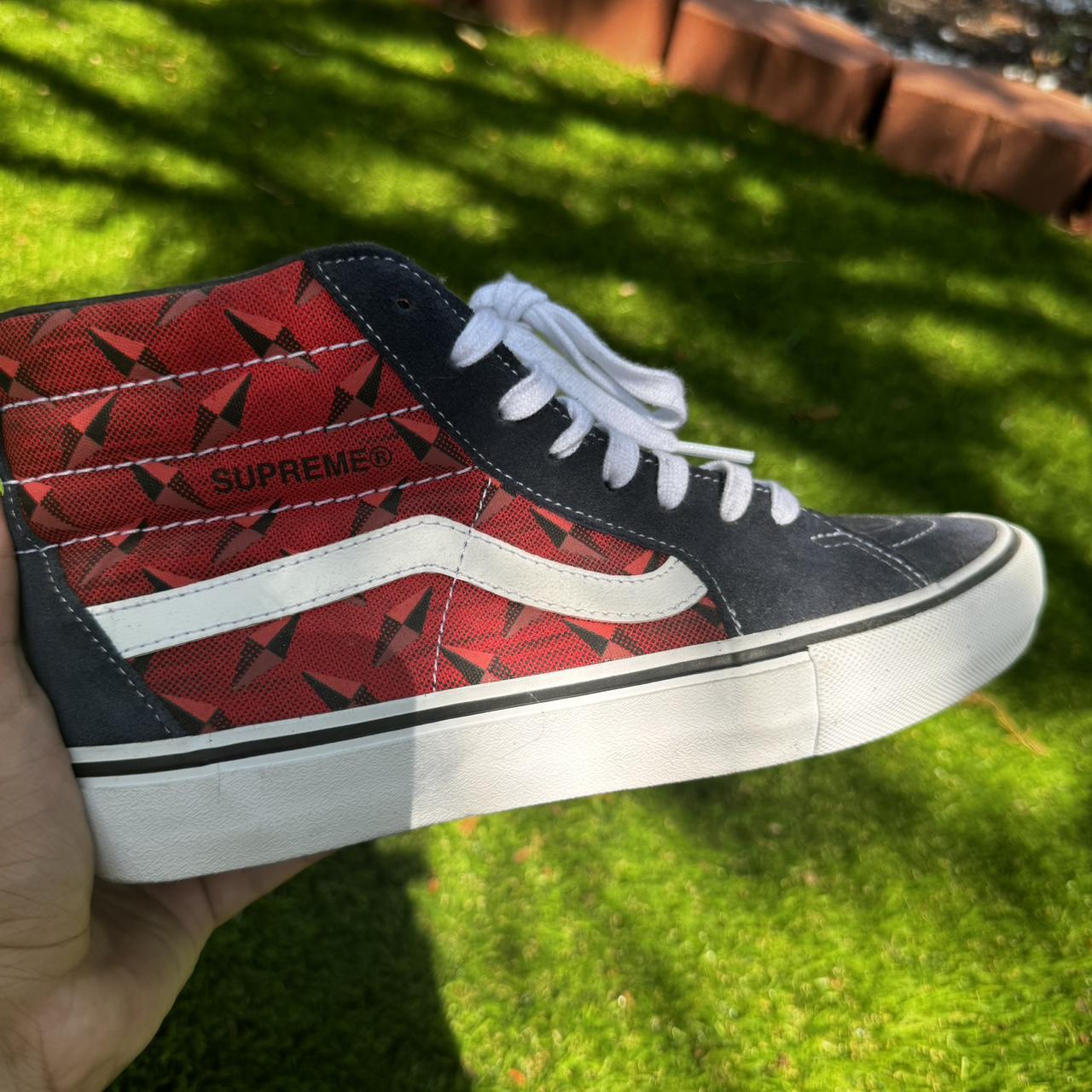 Supreme x Vans Diamond Plate Navy Red Size 9... | Depop
