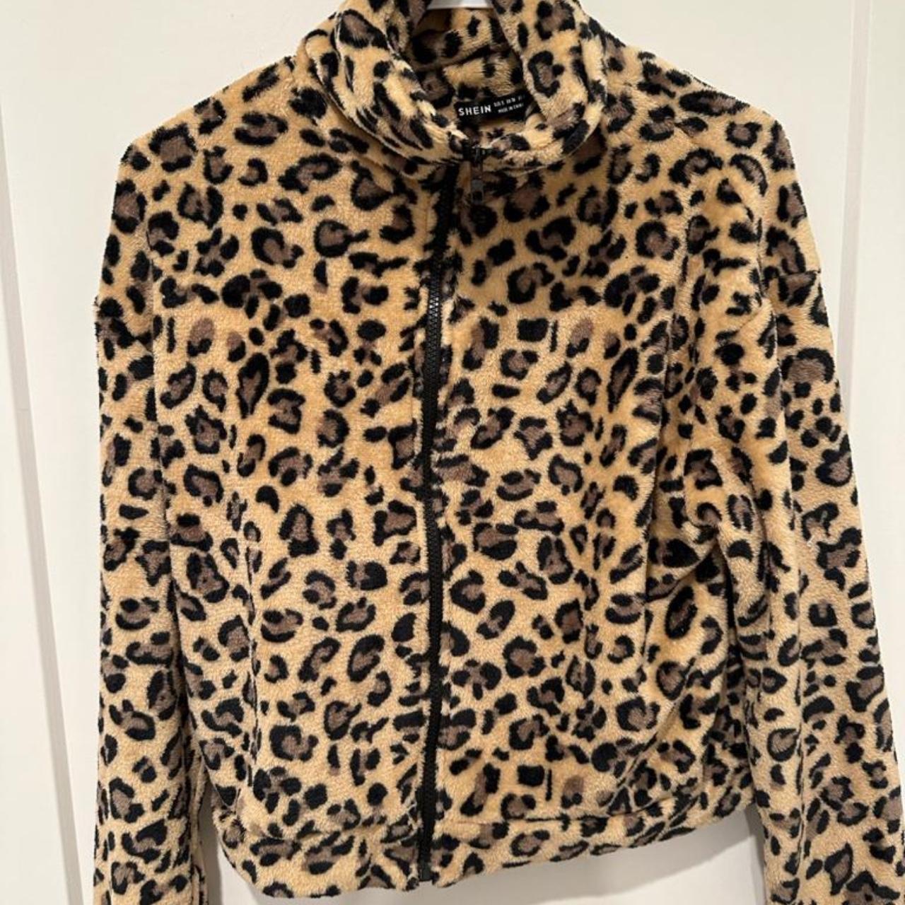 leopard fluffy zip up - Depop