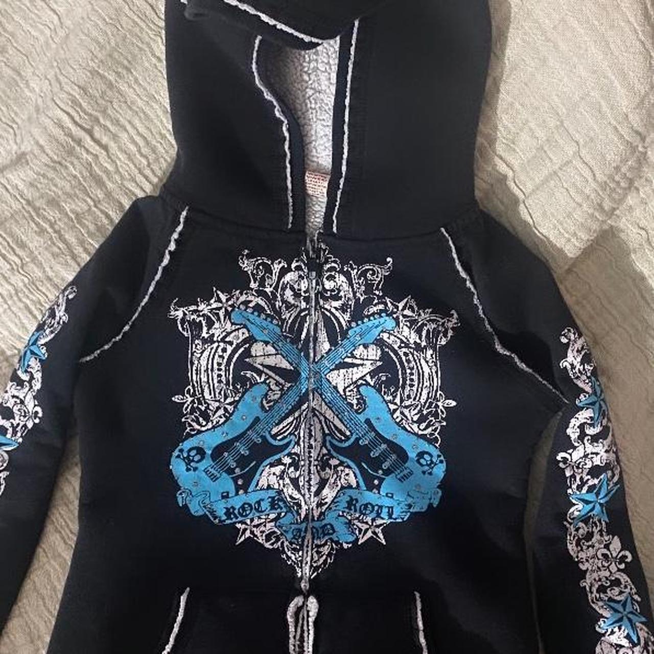 y2k black, silver, and baby blue jacket - Depop