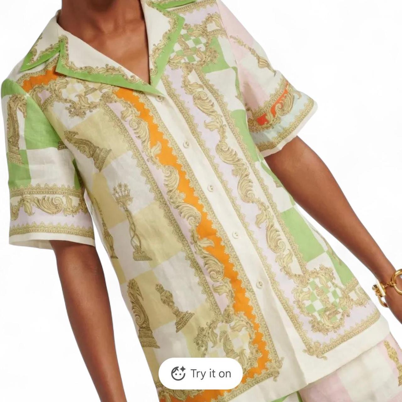 ALEMAIS Green and cream chess print linen set draw... | Depop