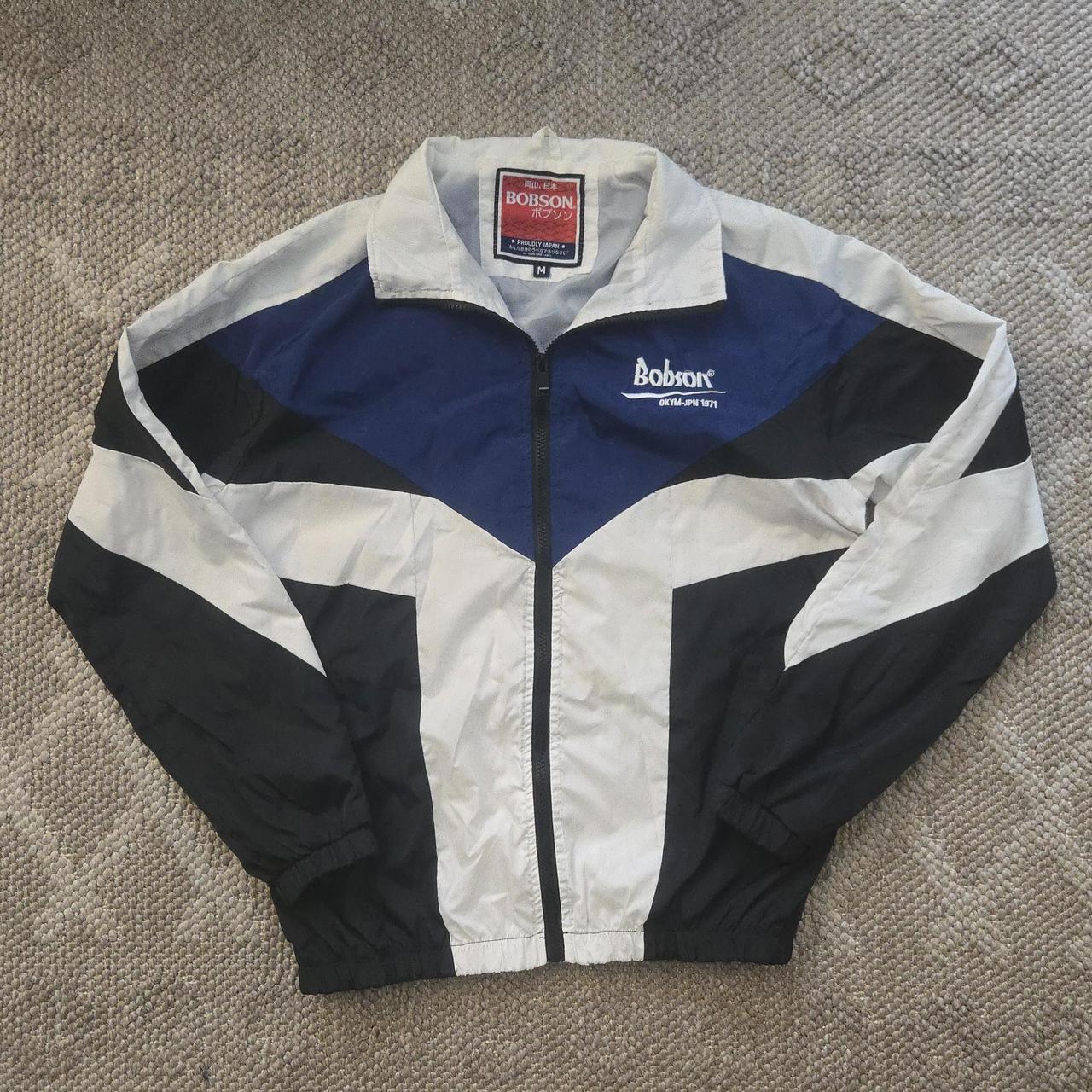 Japanese Bobson tracksuit jacket in blue and white... | Depop