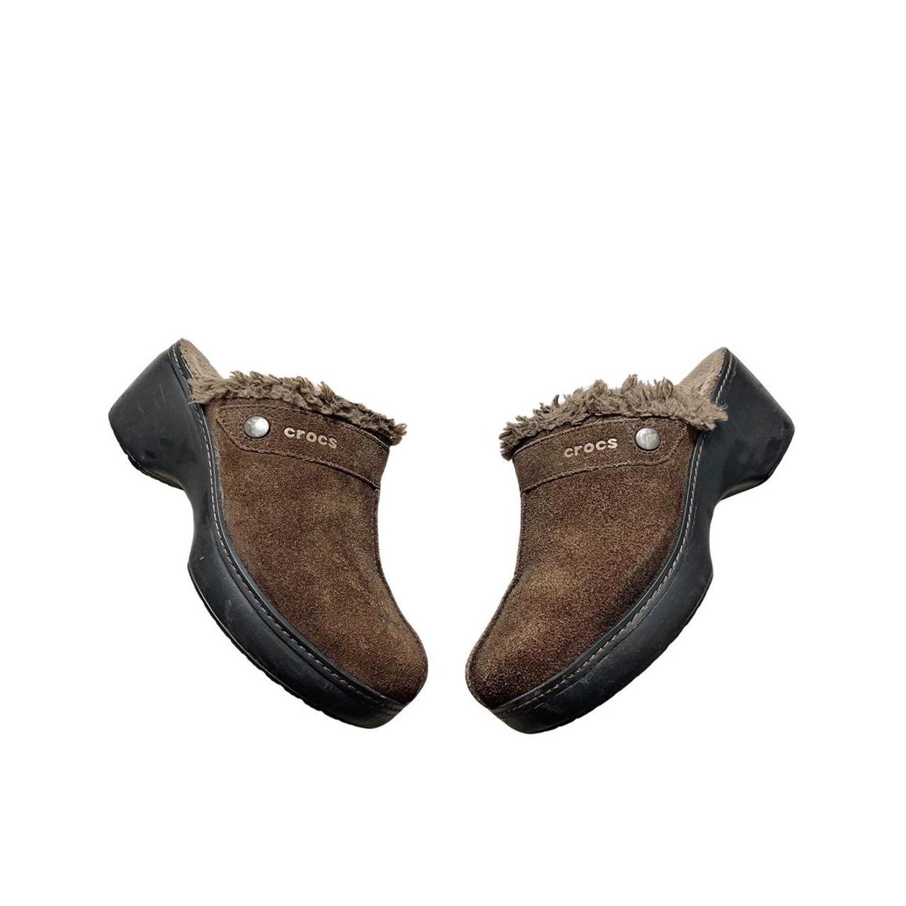RARE FAUX FUR CROC CLOGS FAUX FUR LINING AND SUEDE... - Depop