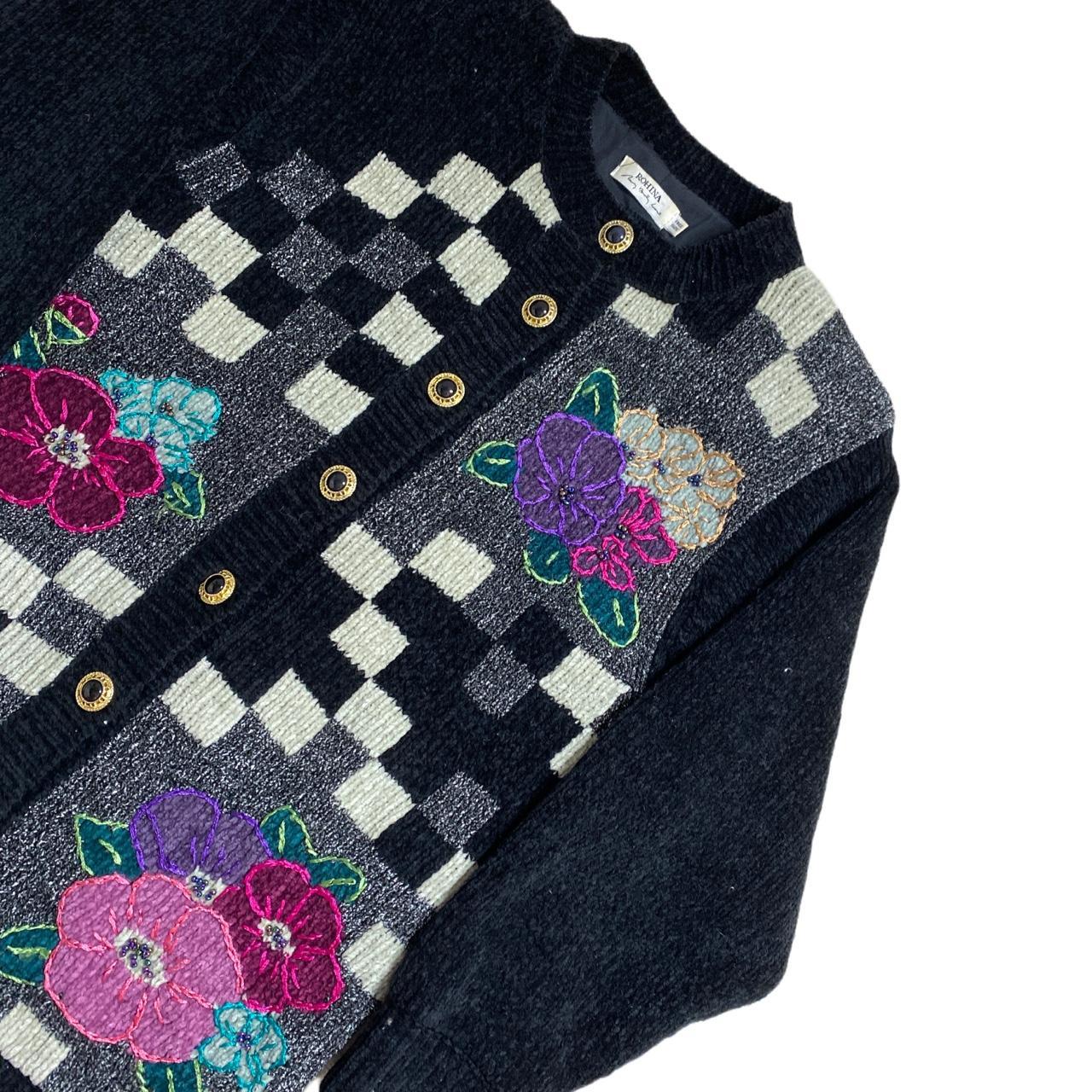 OVERSIZED CHECKERBOARD CARDIGAN FLORAL CHECKERBOARD... - Depop