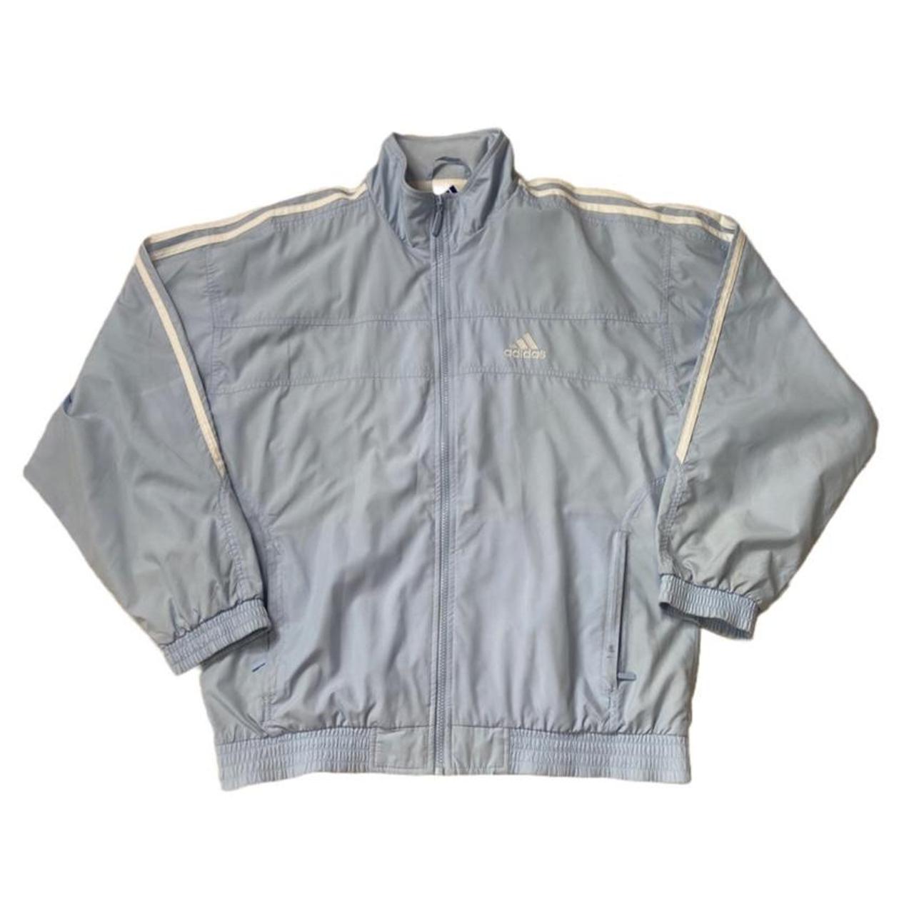 ADIDAS PASTEL BLUE AND WHITE TRACK JACKET EARLY... - Depop