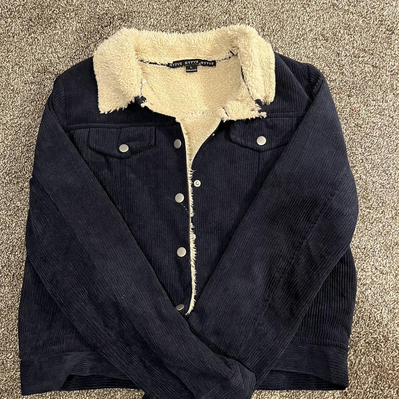 Corduroy Navy Blue Fur Jacket Only Worn Once Depop