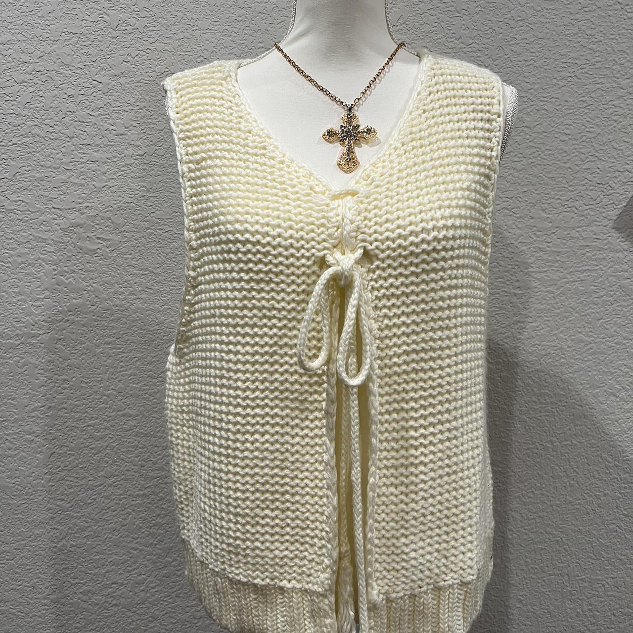 Knit Vest Boho retro cream color knit vest. Front... - Depop