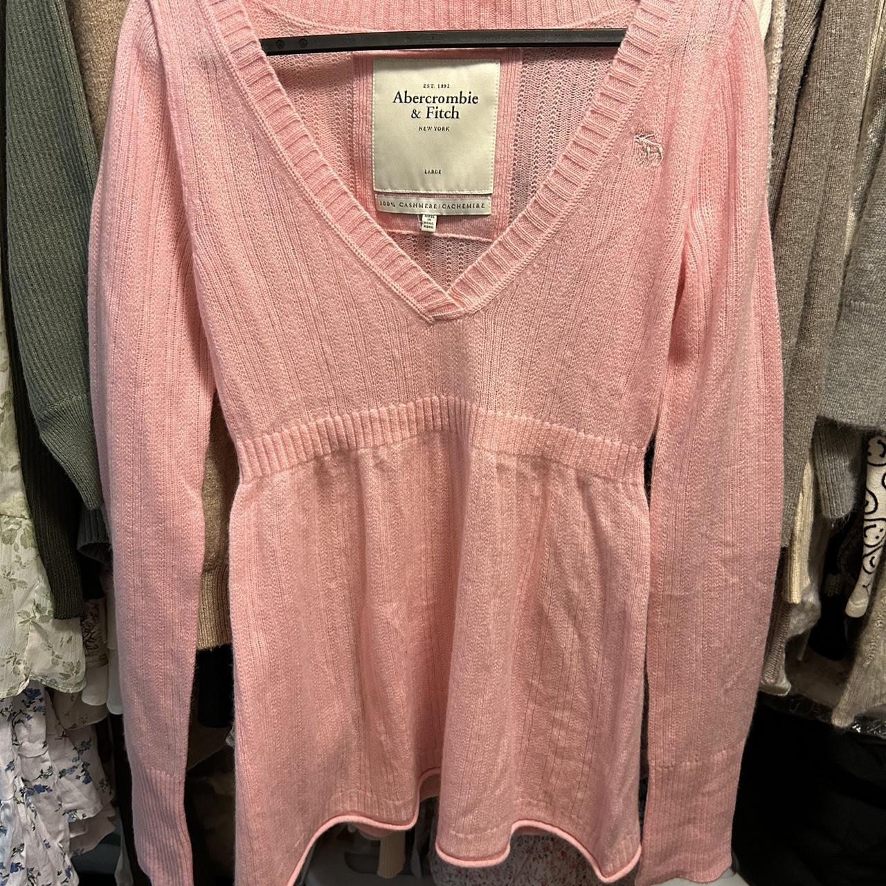 Abercrombie & Fitch pink babydoll sweater knit long... - Depop