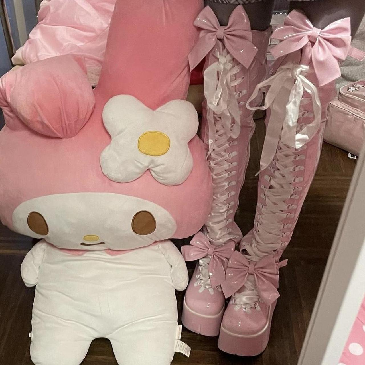 super cute demonia x dollskill pink thigh high PVC... - Depop