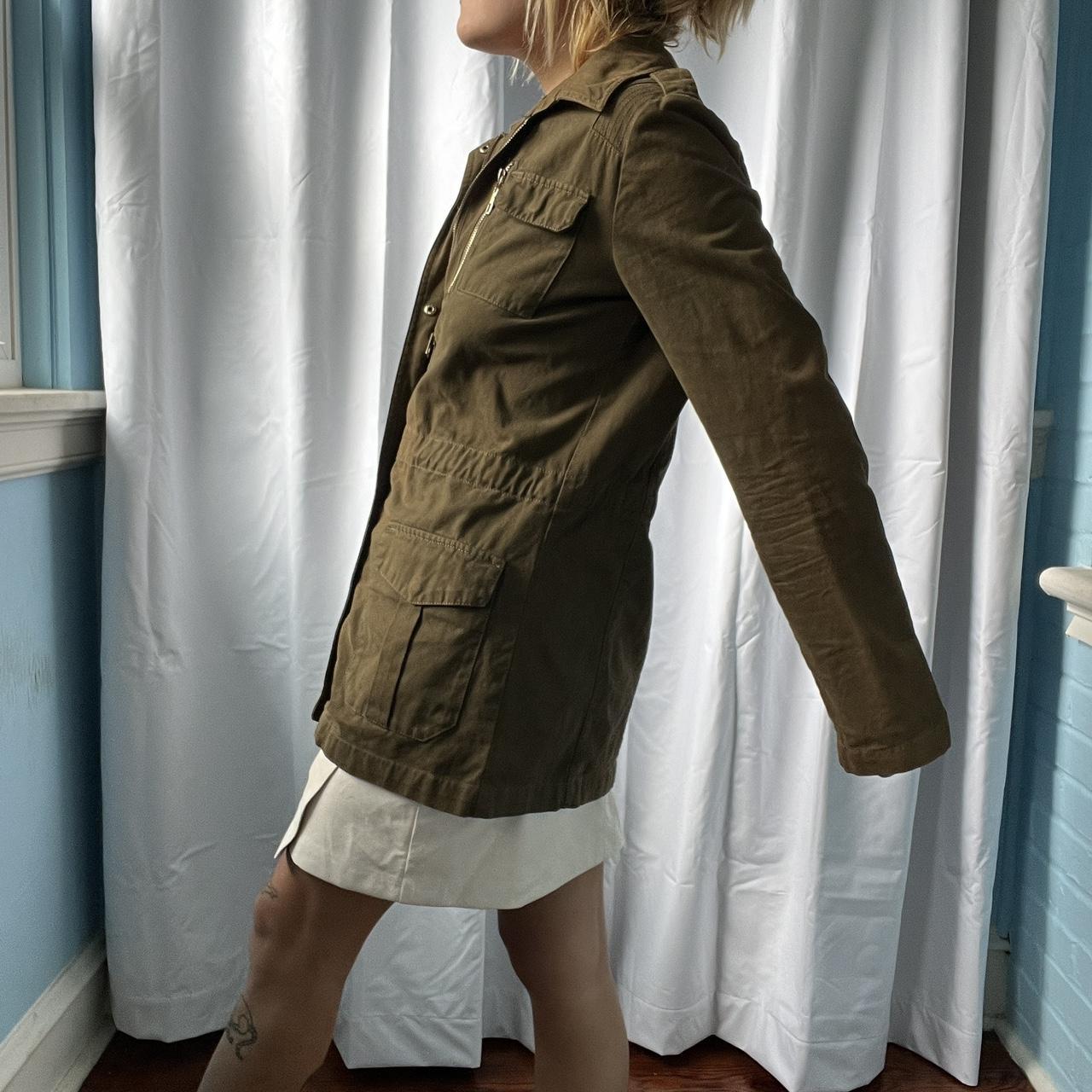 tobi army green military cargo jacket size... - Depop