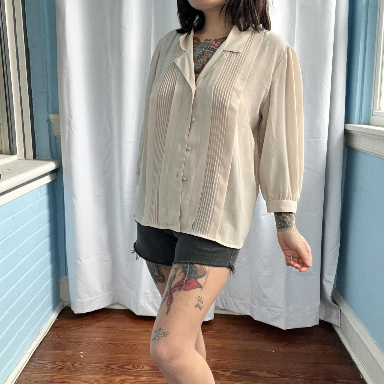 laura and jayne vintage tan off-white long sleeve... | Depop