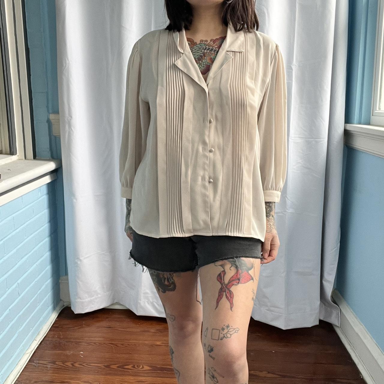 laura and jayne vintage tan off-white long sleeve... | Depop