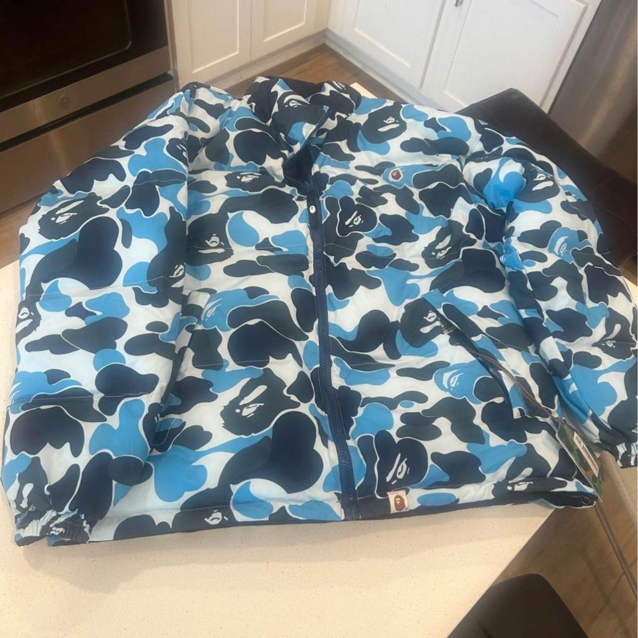 Blue BAPE Puffer coat Reversible new with tags and... - Depop