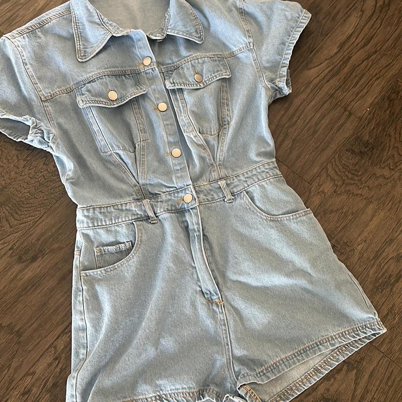 LALA FACTORY Jean Romper. This size Medium Jean... - Depop