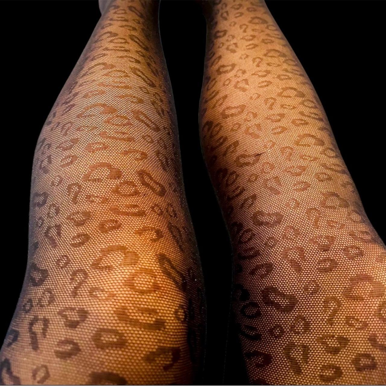 Black Leopard Print Stockings. Semi sheer. Footed.... - Depop