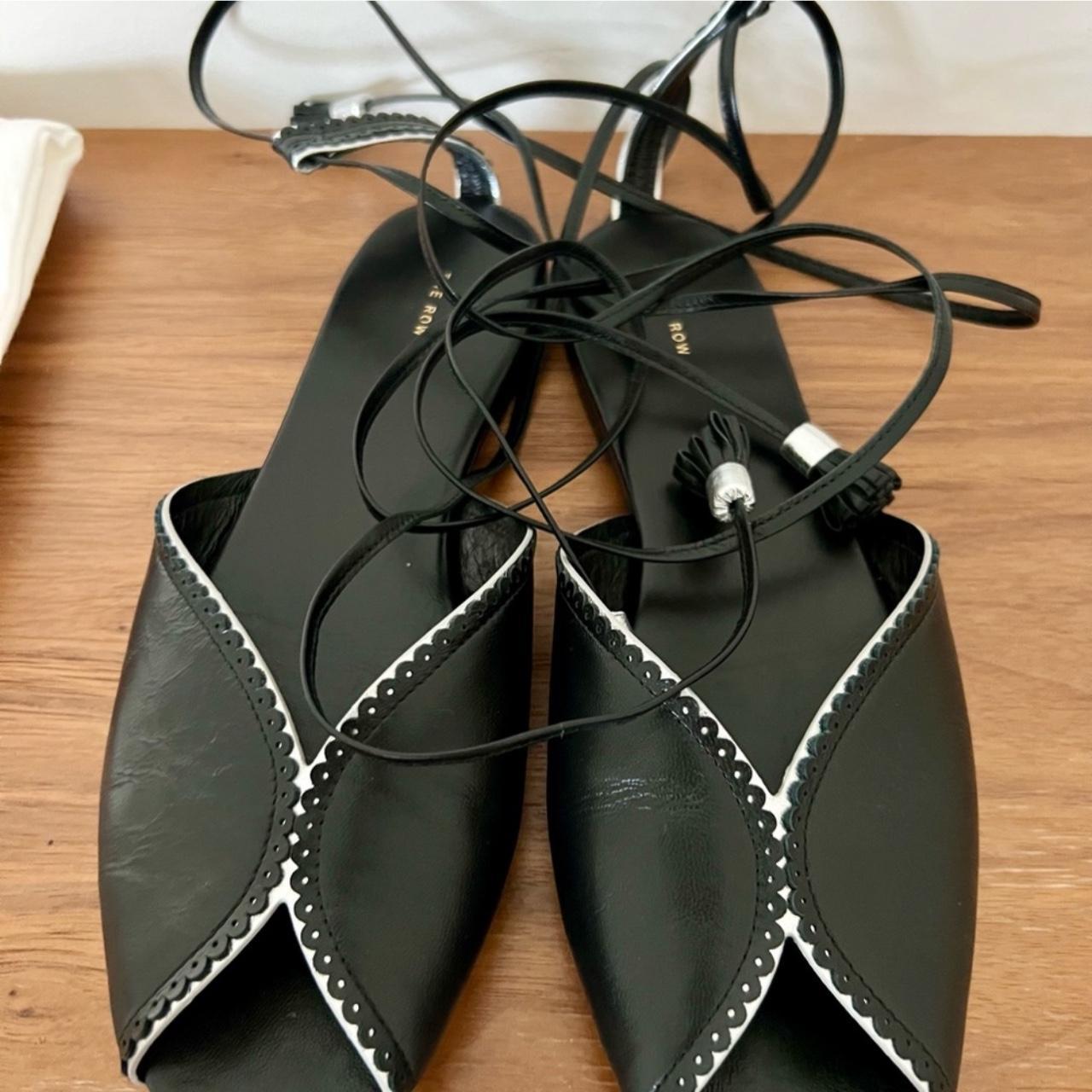 The Row Charlotte leather flat sandal tie up black... | Depop