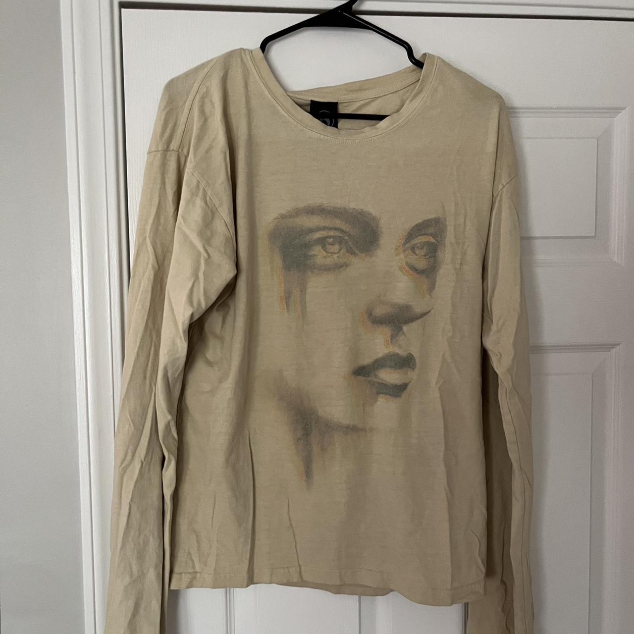 Tan long sleeve shirt with cool design - Depop