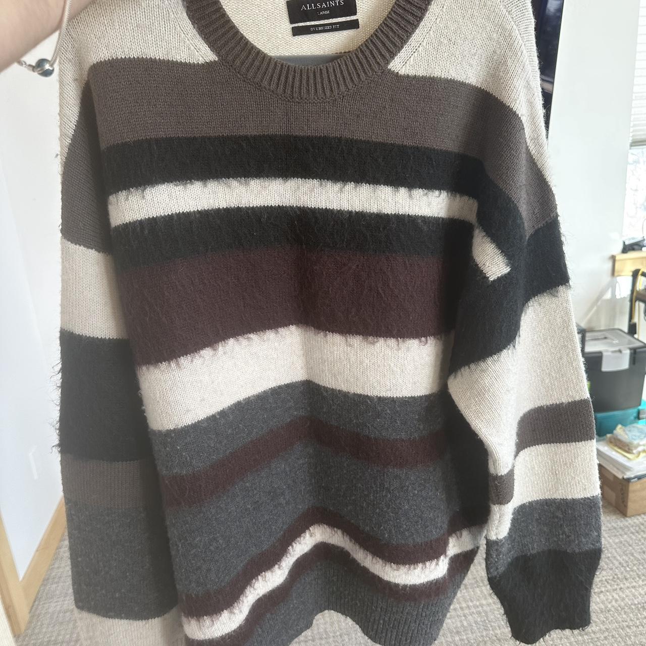 AllSaints Wool Sweater, striped, Size L Relaxed... - Depop