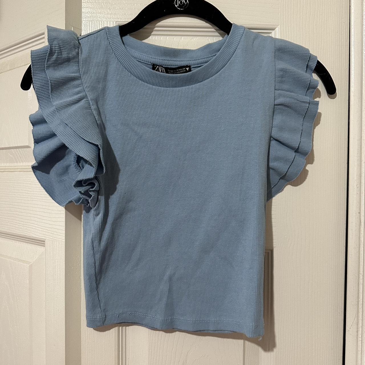medium,zara ruffle sleeve shirt, only worn a couple... - Depop