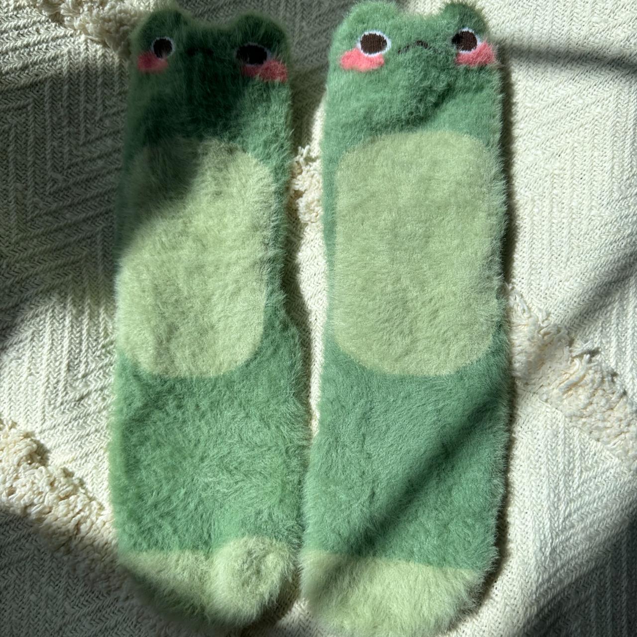 adorable little frog fuzzy socks! #frog #fuzzy... - Depop