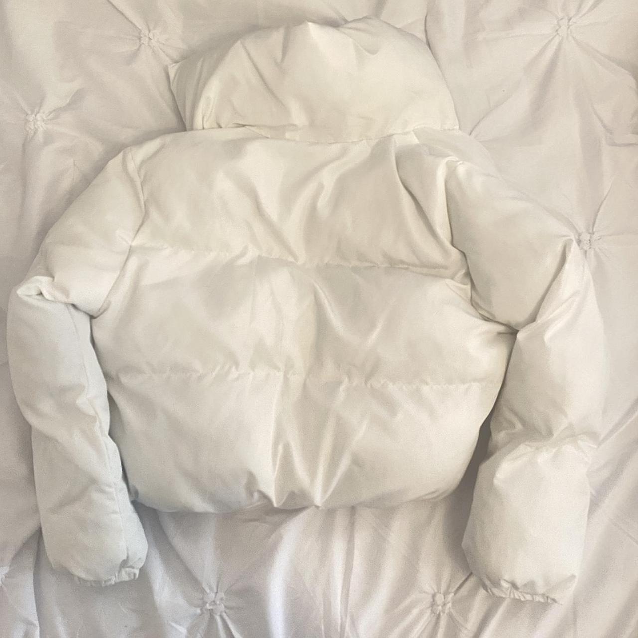white cropped puffer jacket xs tag cut out but... - Depop